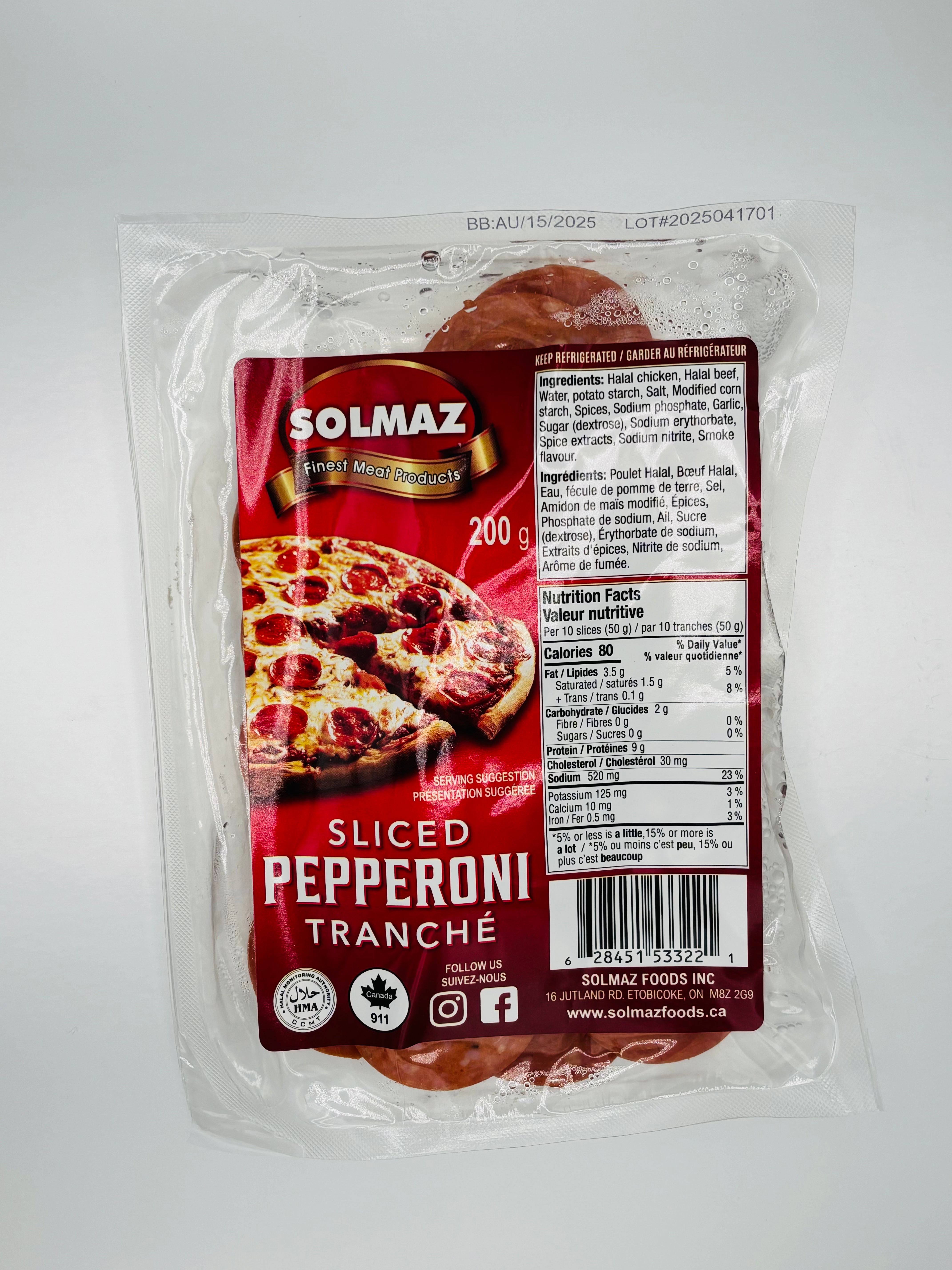 Solmaz Sliced Pepperoni, 200 Grams – Chinook Cheese
